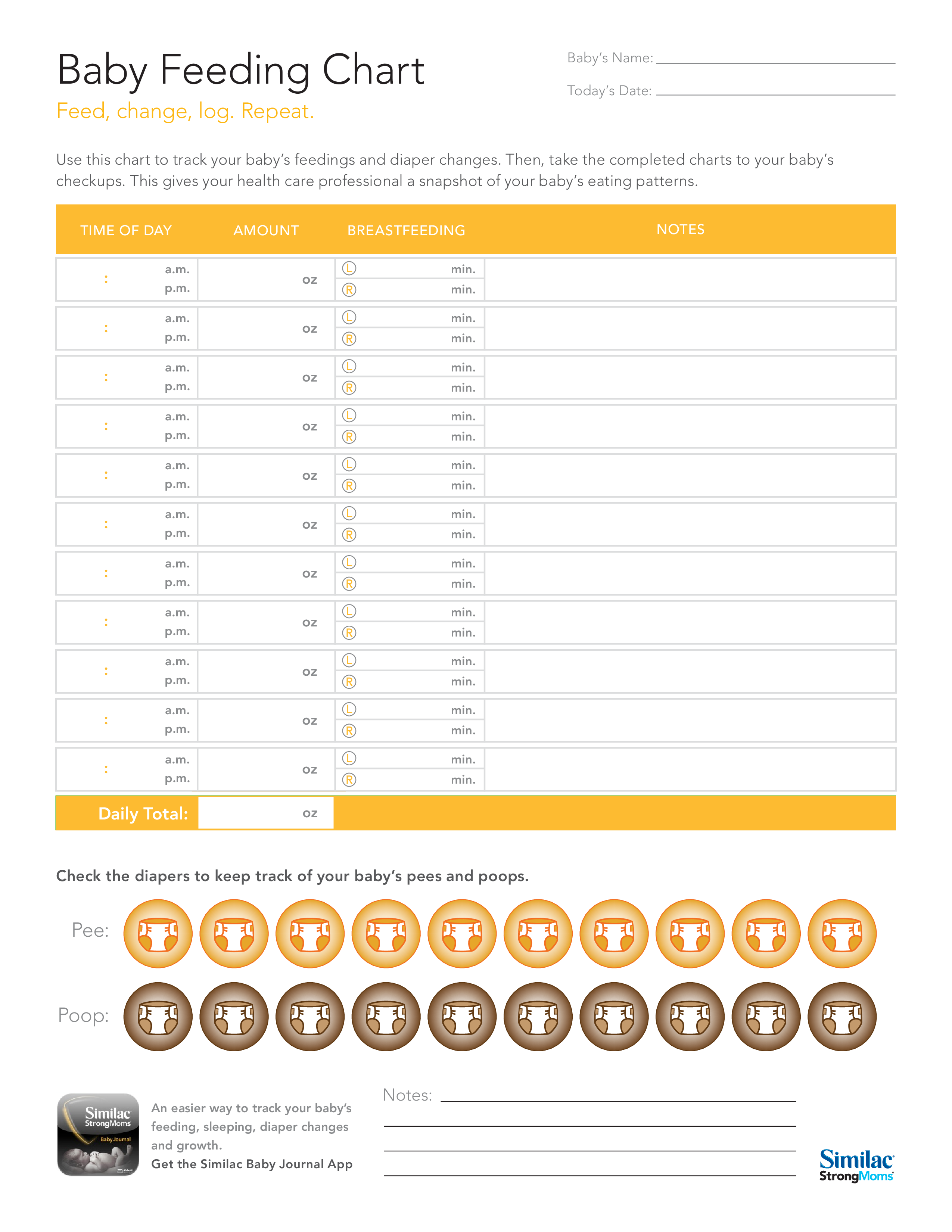 Feeding Chart Templates At Allbusinesstemplates