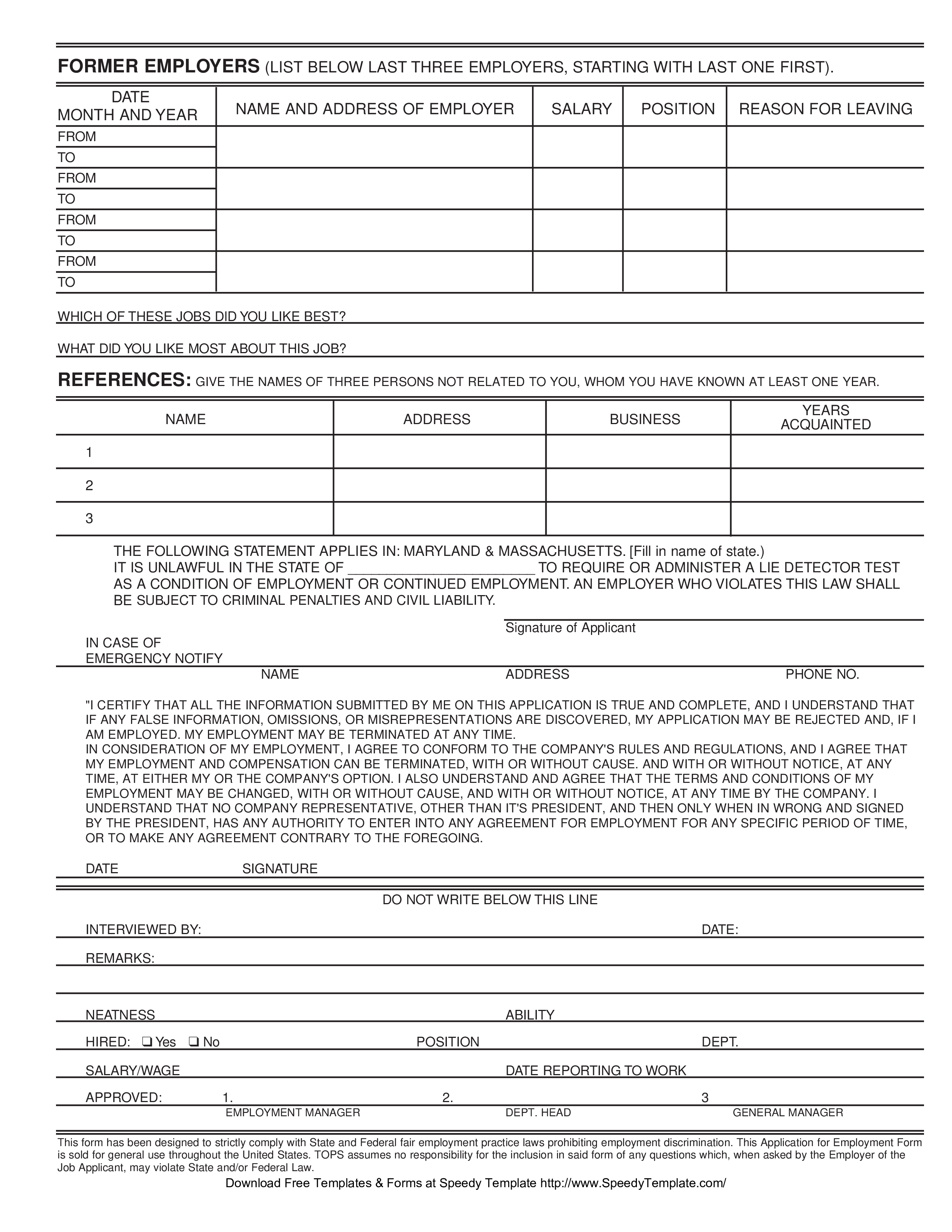 Blank Employment Application Form sample | Templates at ...