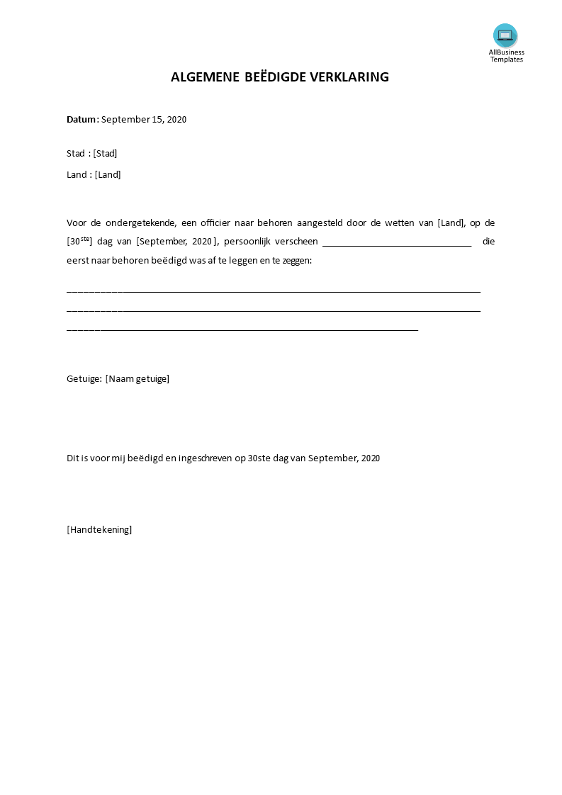 Free Algemene beëdigde verklaring | Templates at allbusinesstemplates.com