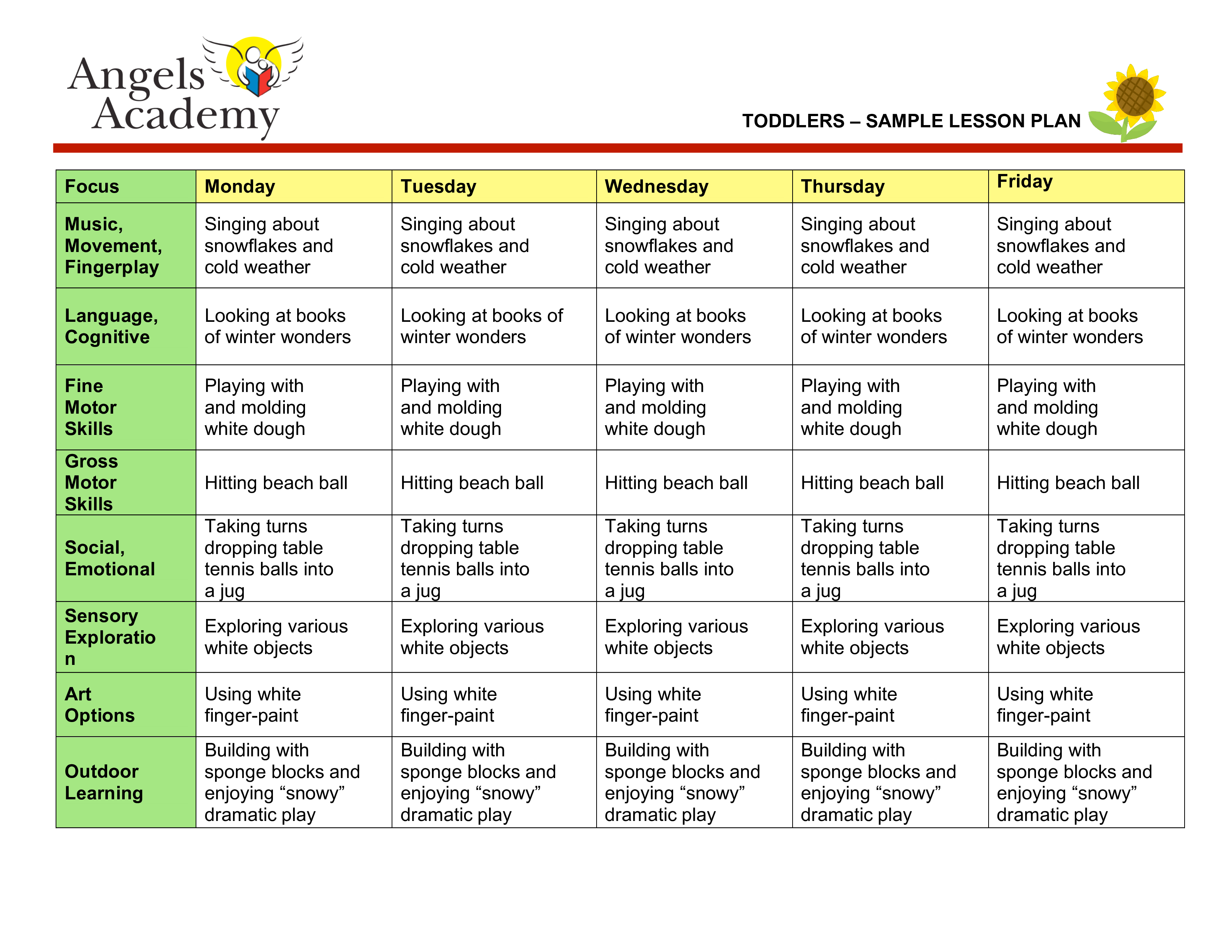  Toddler Sample Lesson Plan Allbusinesstemplates