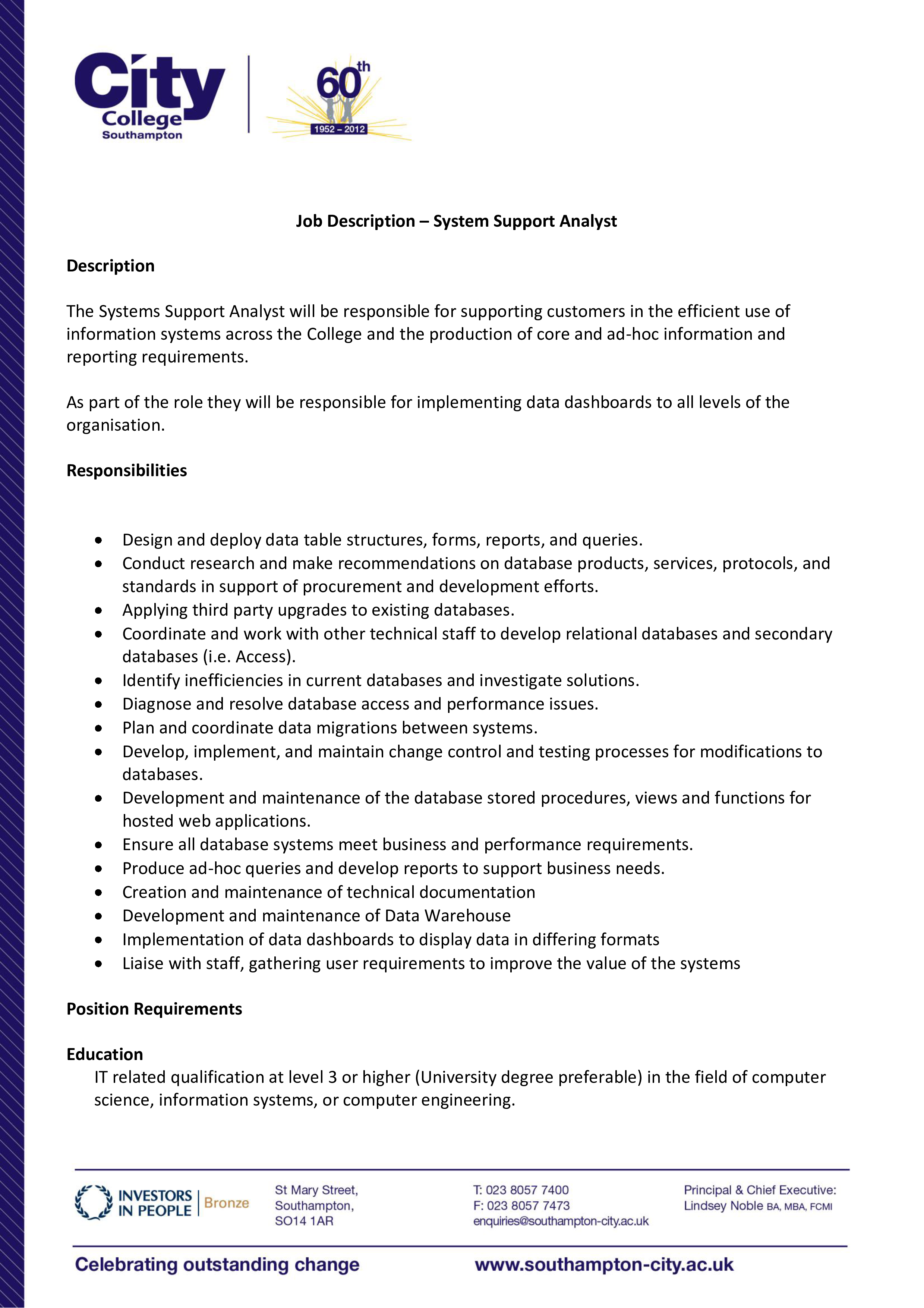 System Support Analyst Job Description Templates At