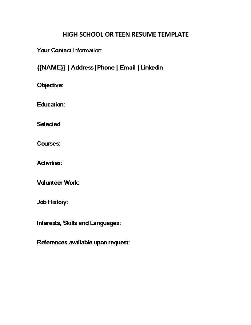 Teenage First Resume | Templates at allbusinesstemplates.com