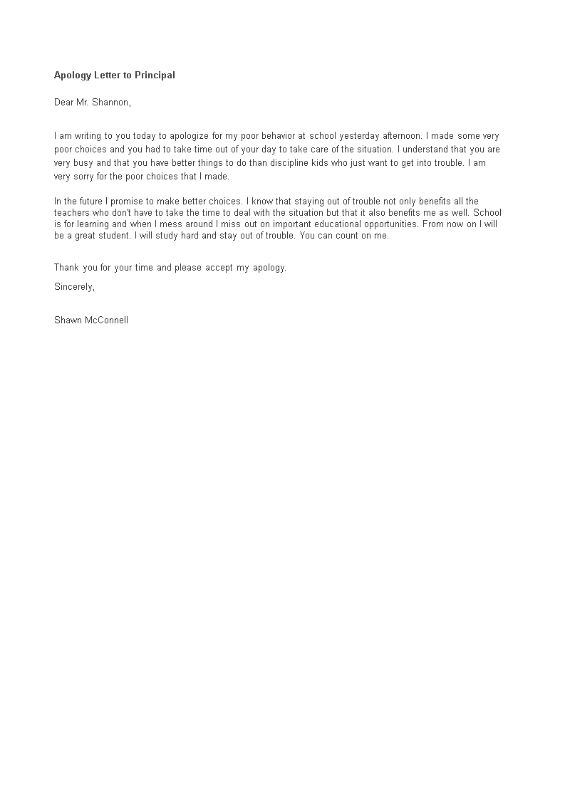 Apology Letter To Principal Templates At Allbusinesstemplates