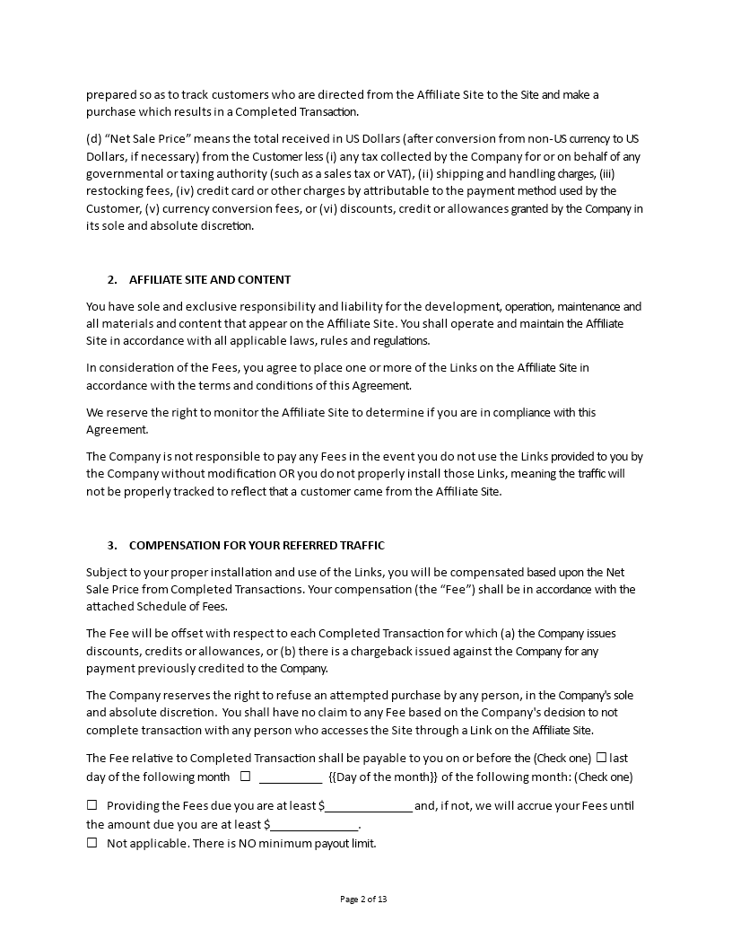 Affiliate Agreement Template | Templates at allbusinesstemplates.com