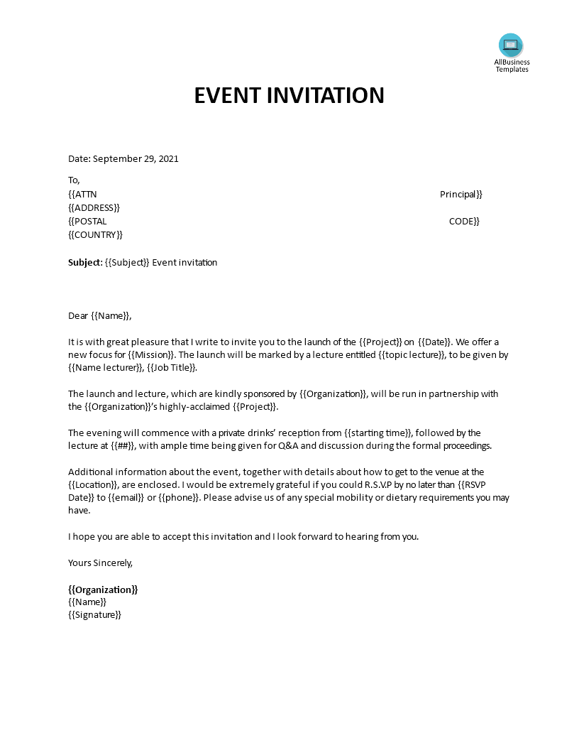 Format Of Invitation Letter For Event Design Talk