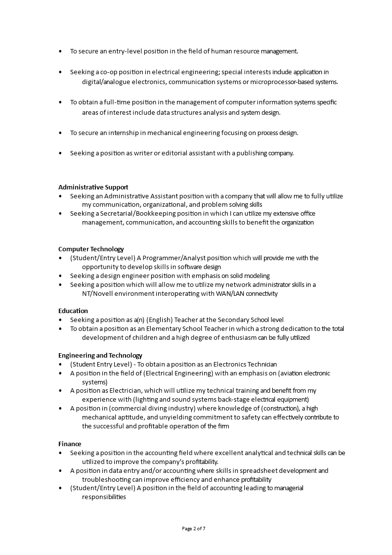 Career Objective Examples | Templates at allbusinesstemplates.com