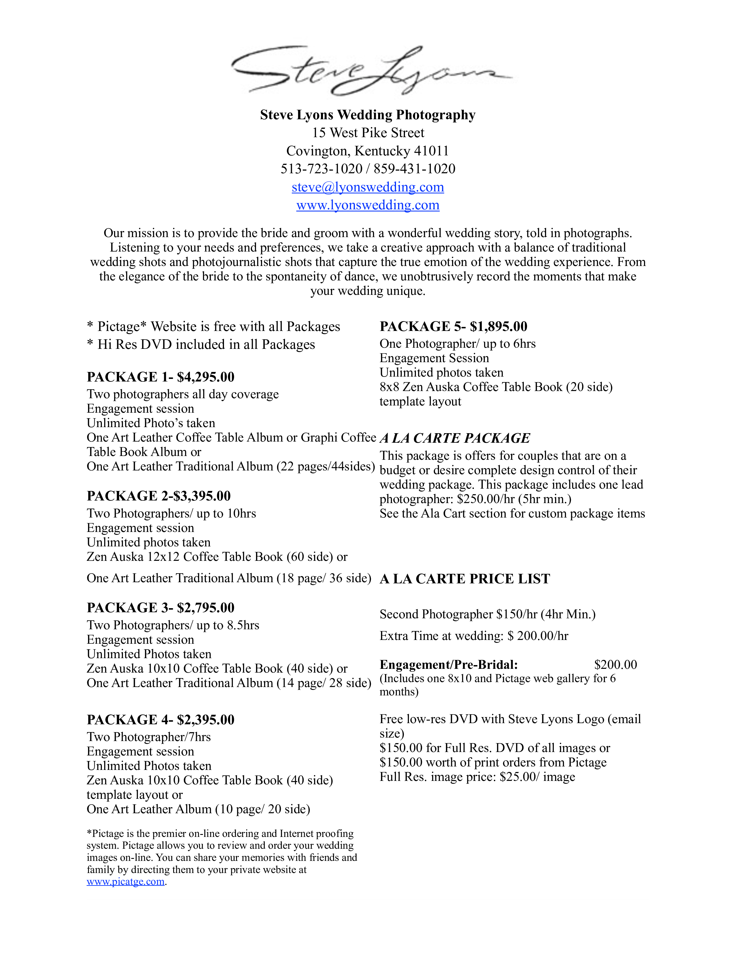 Kostenloses Photography Price List