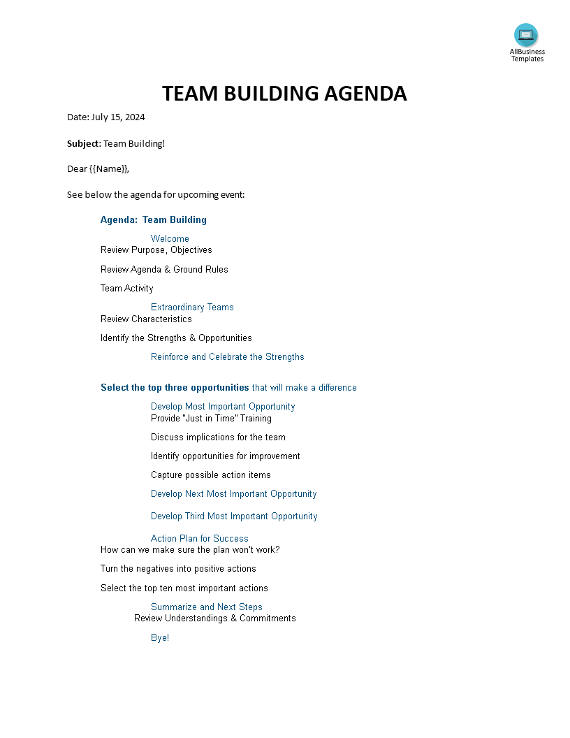 Team Building Agenda | Templates at allbusinesstemplates.com