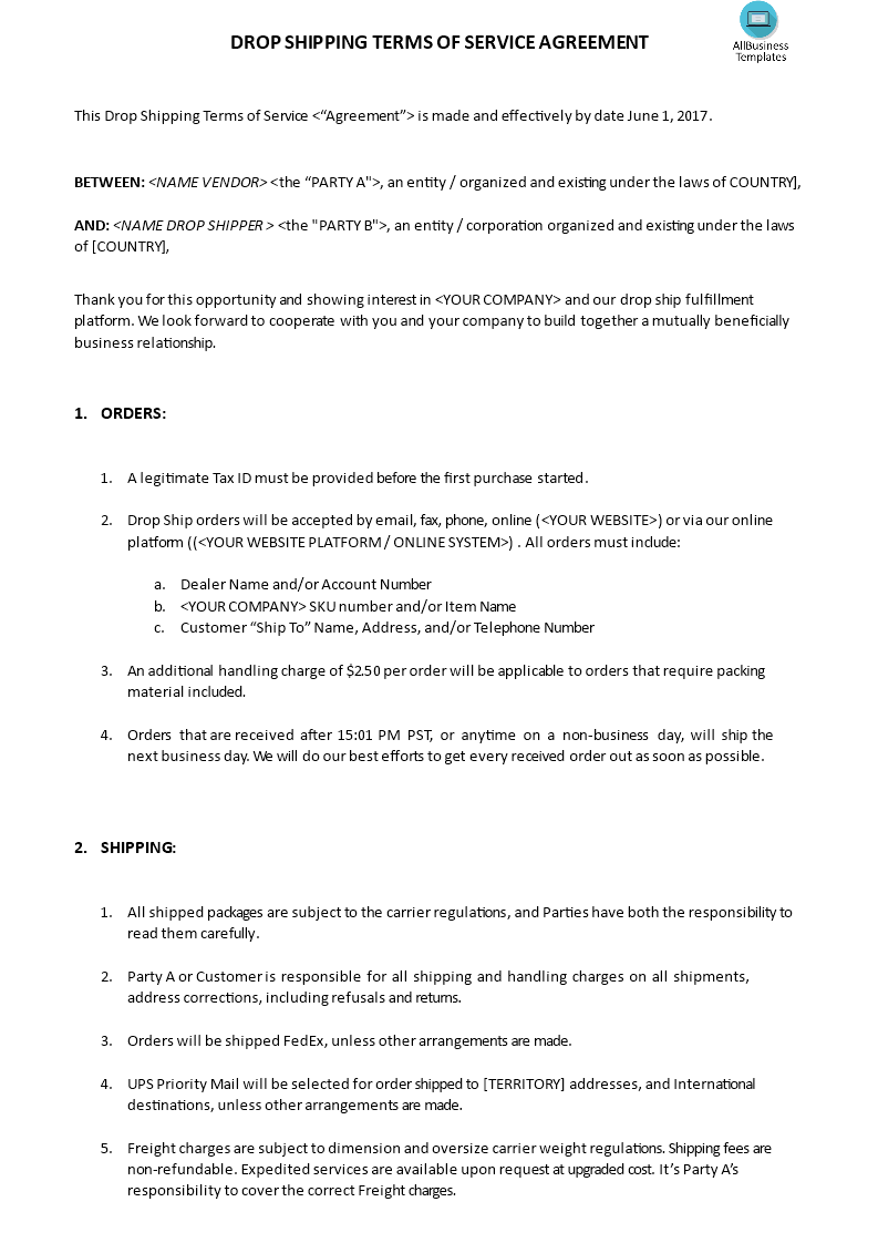 Prima Drop Shipping Terms Of Service