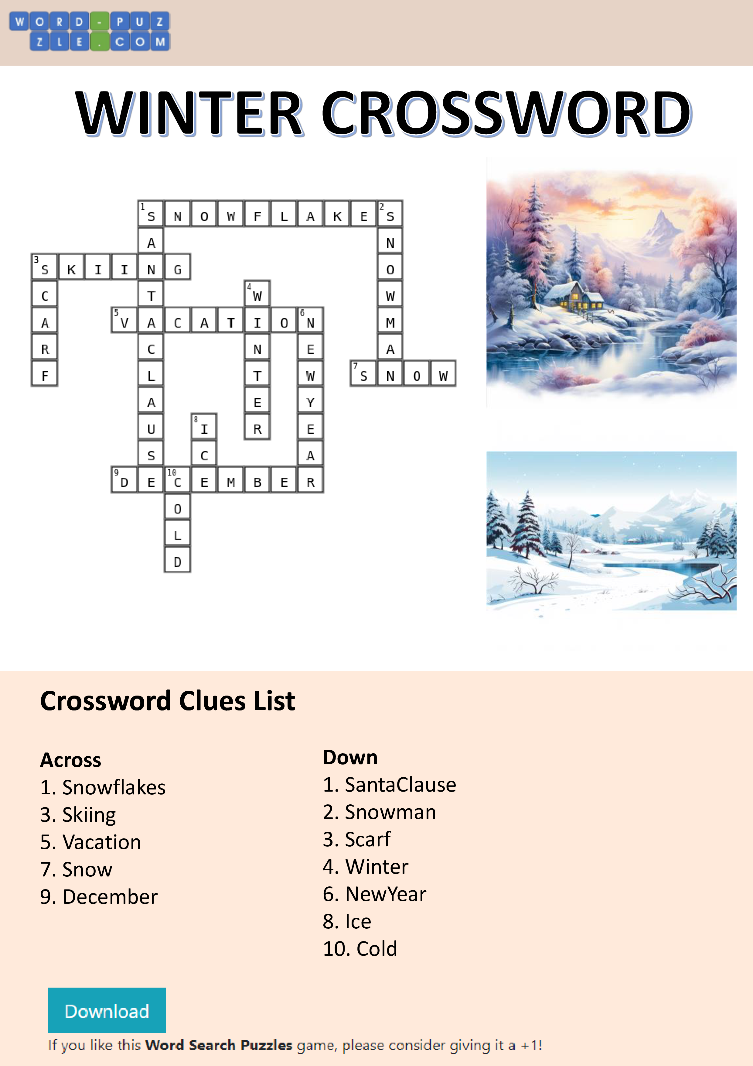 Winter Crossword | Templates at allbusinesstemplates.com