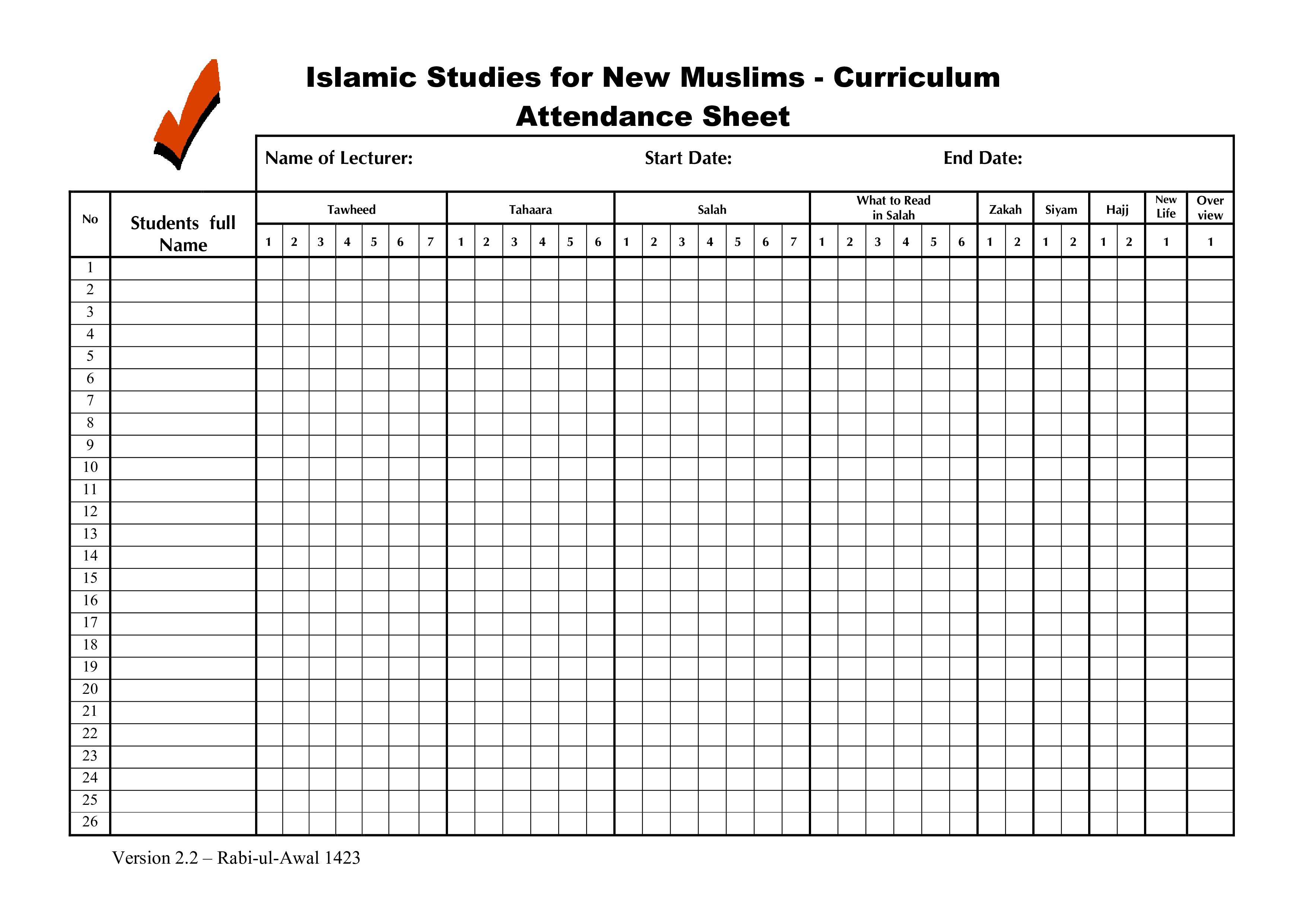 Attendance Record Template