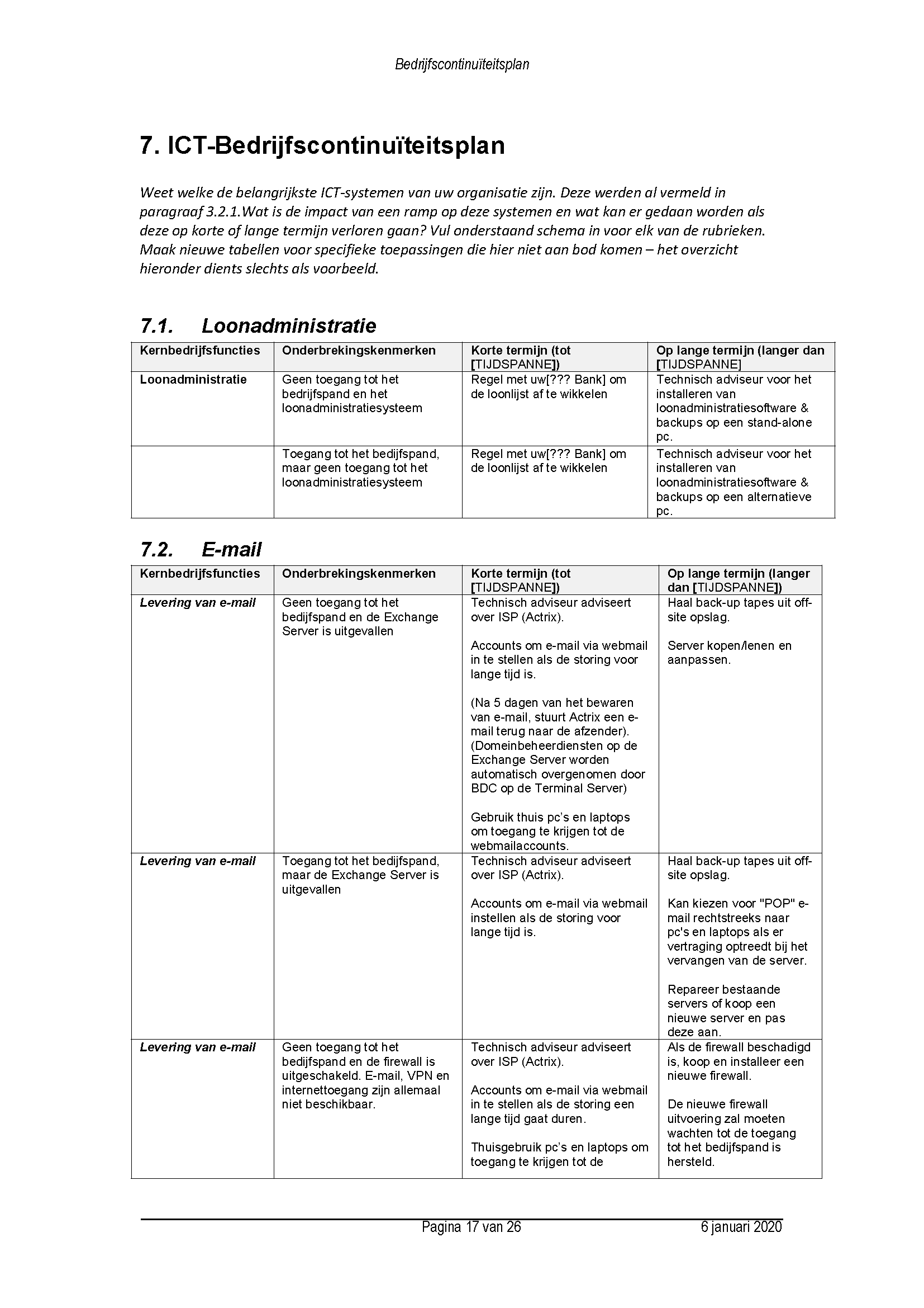 Premium Bedrijfscontinuïteitsplan voorbeeld