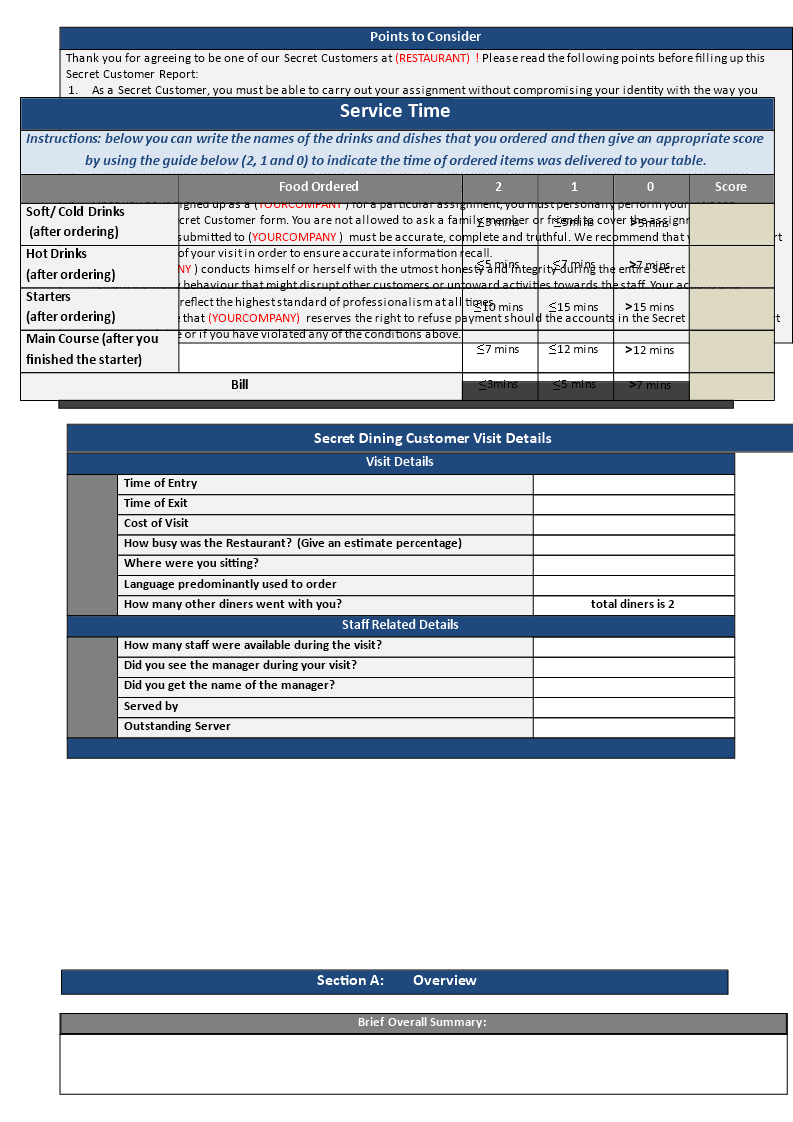 Secret Diner Report (Mystery Guest) | Templates at allbusinesstemplates.com