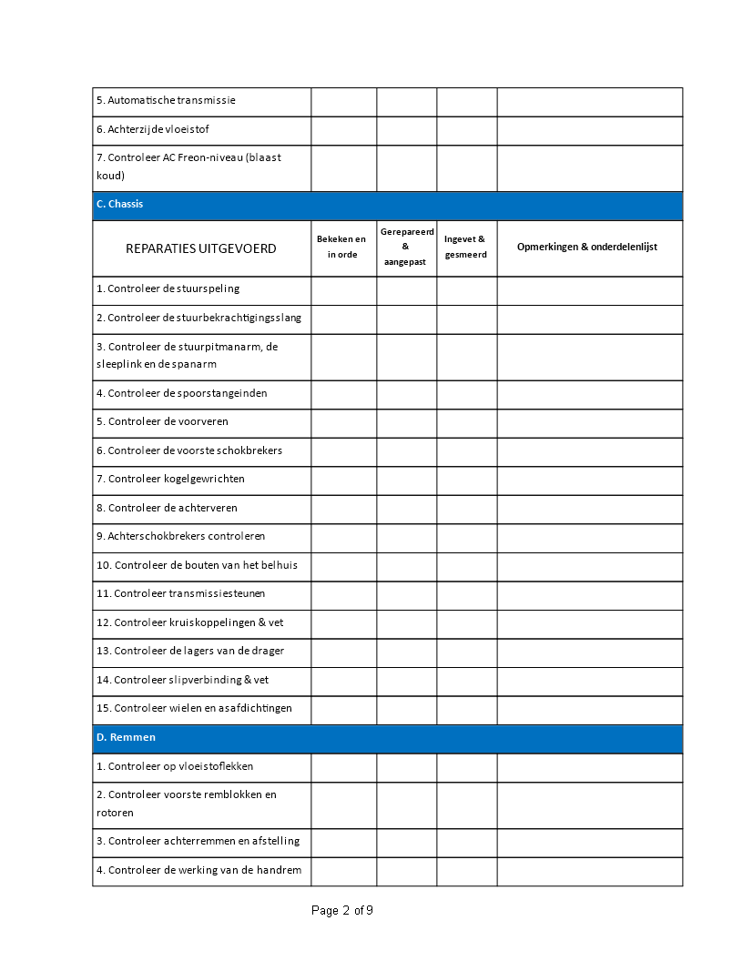 Télécharger Gratuit Preventief Onderhoud Checklist