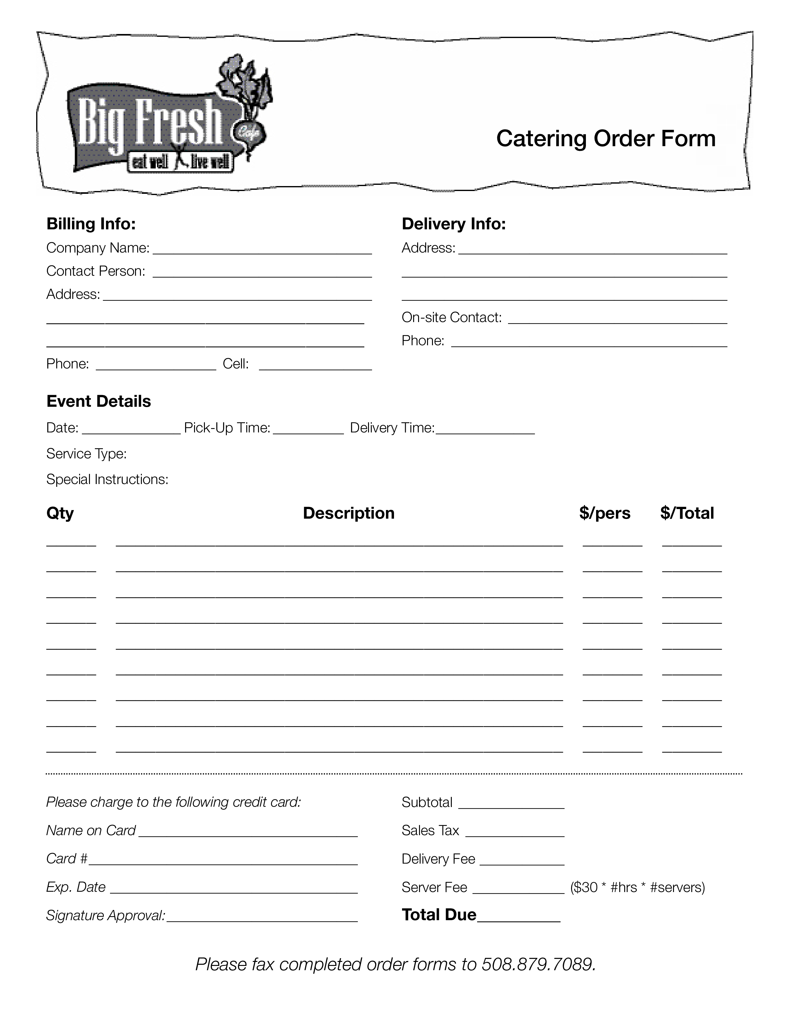 Catering Form Template Free Excel Templates