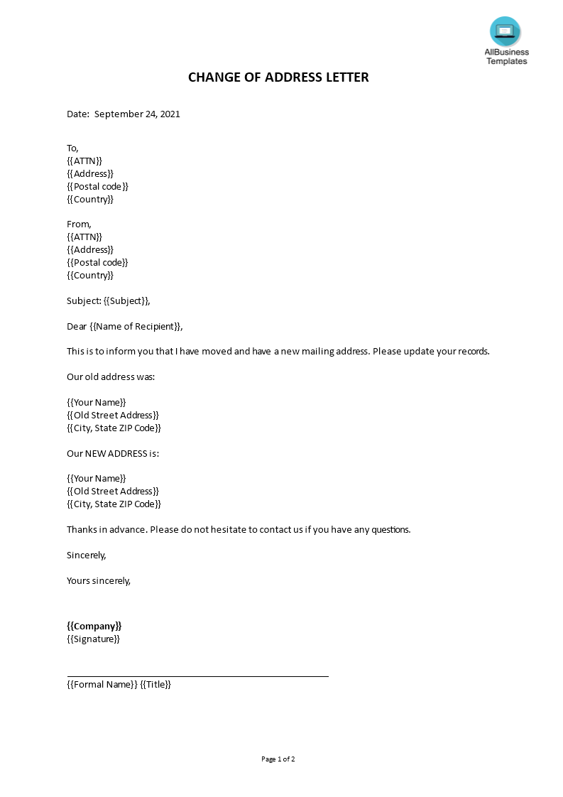 Gratis Formele brief voor adreswijziging