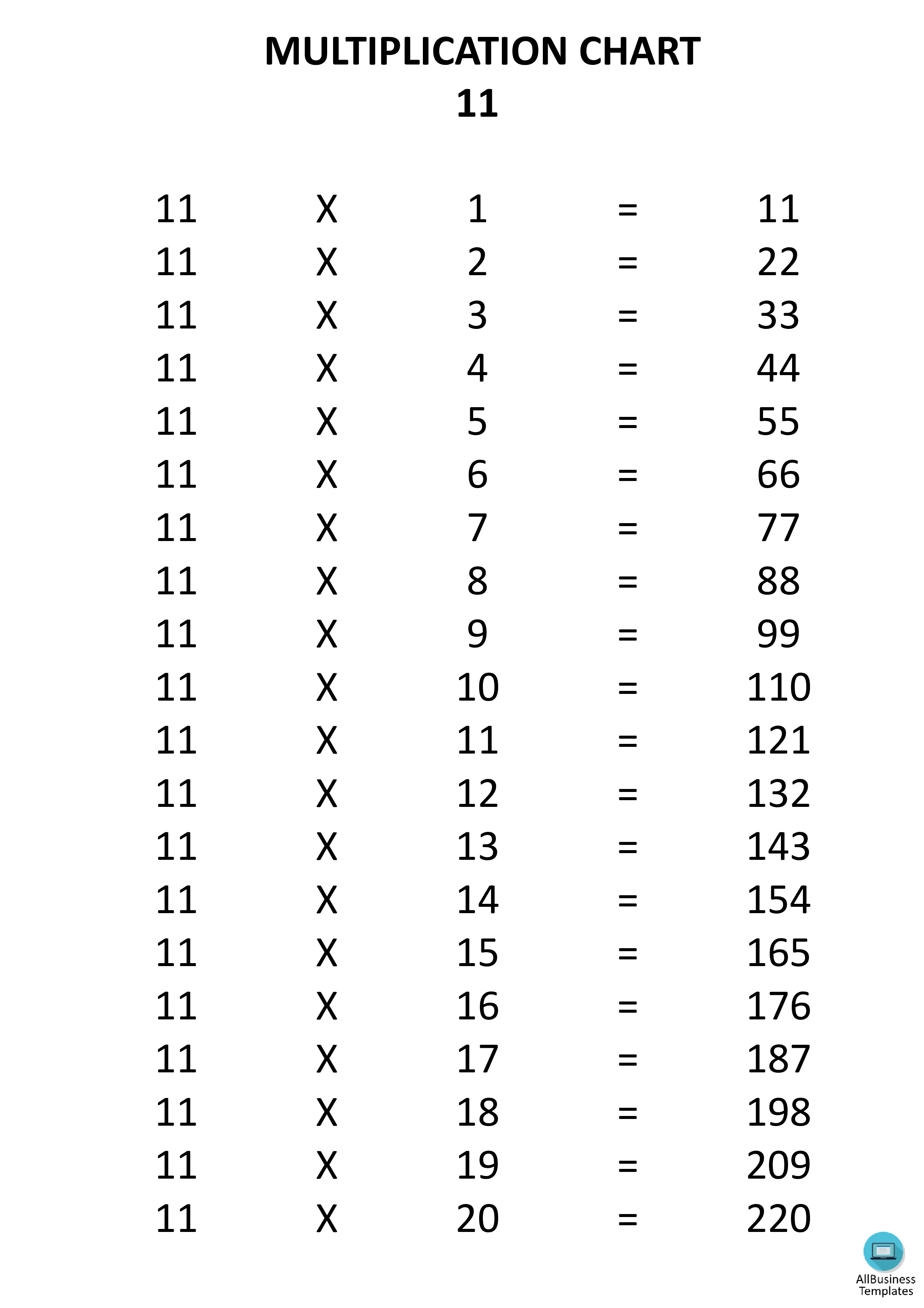 Multiplication Chart 11 | Templates at allbusinesstemplates.com