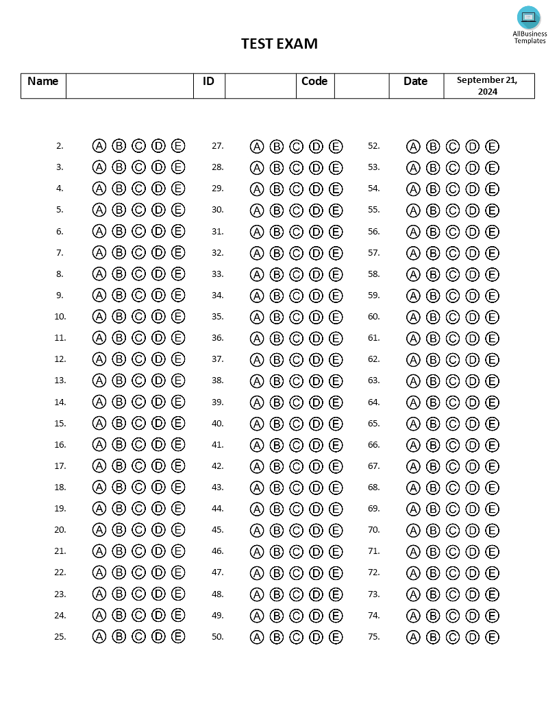 Multiple Choice Answer Sheet Template | Templates at ...