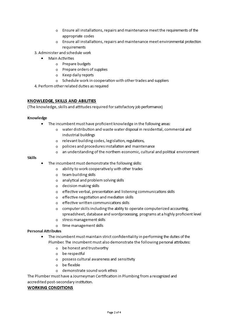 Sample Plumber Job Description | Templates at allbusinesstemplates.com