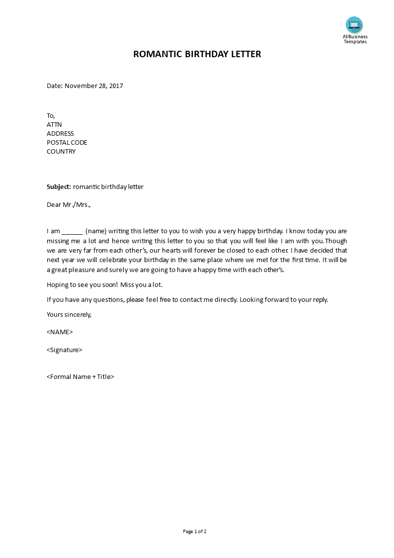 Romantic Birthday Letter Templates At Allbusinesstemplates