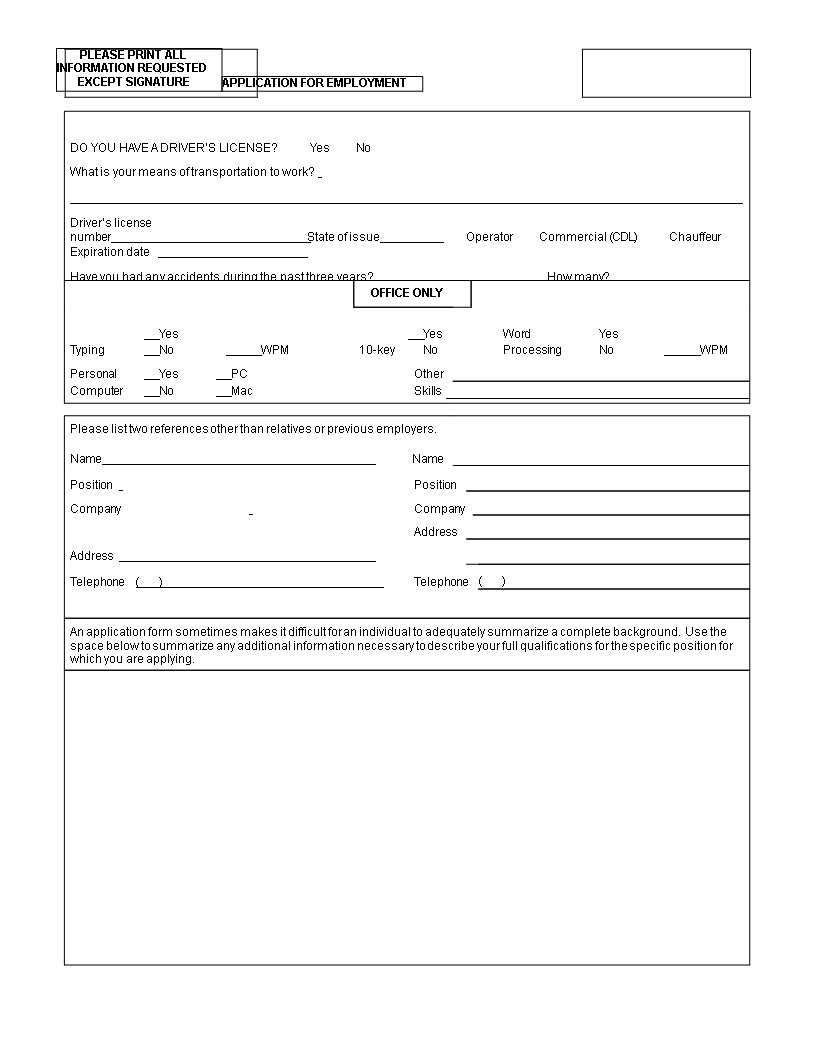 Sample Basic Job Application Form | Templates at allbusinesstemplates.com