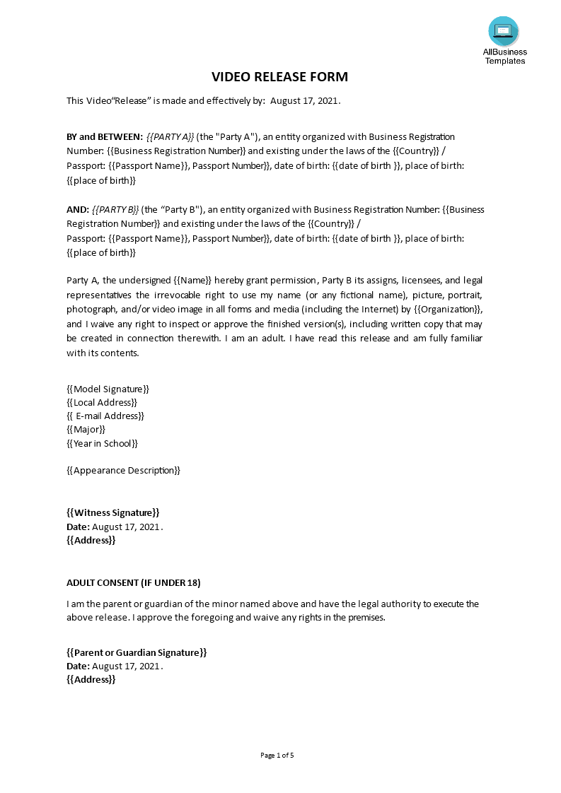 Simple Model Release Form - Premium Schablone