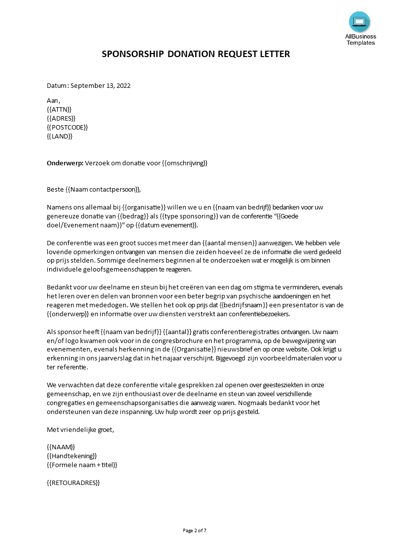 Gratis Formele Donatie Verzoekbrief