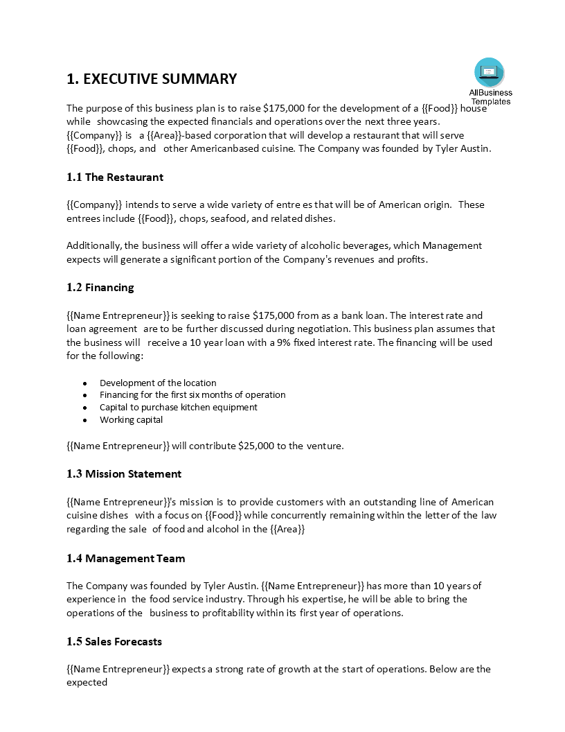 Restaurant Business Proposal Word | Templates at allbusinesstemplates.com