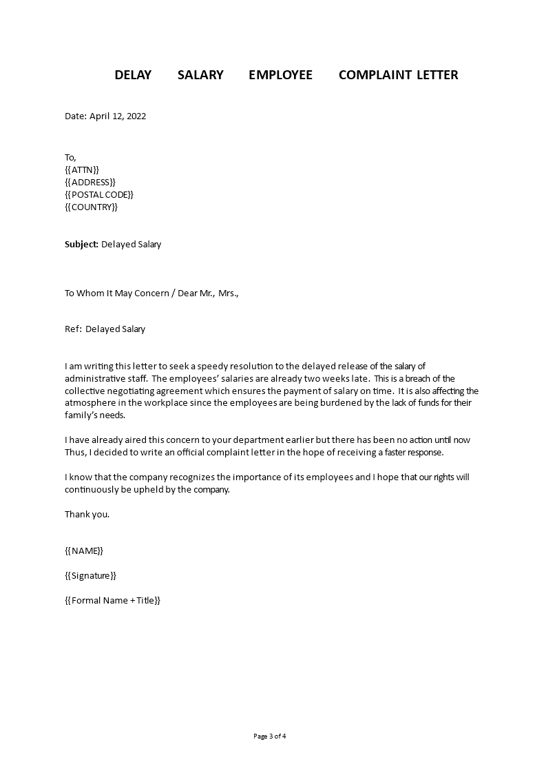 Employee Formal Complaint Letter template | Templates at ...