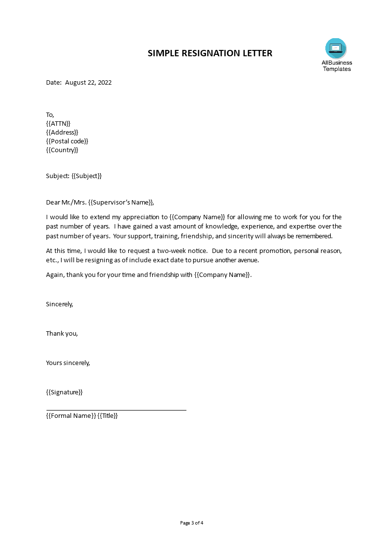 Formal Resignation Letter Senior Administration Officer Gratis
