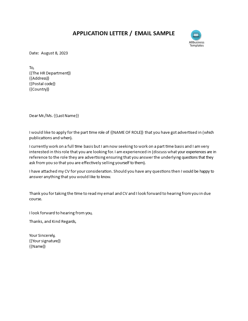 Parttime Job Application Letter for Students | Templates at ...