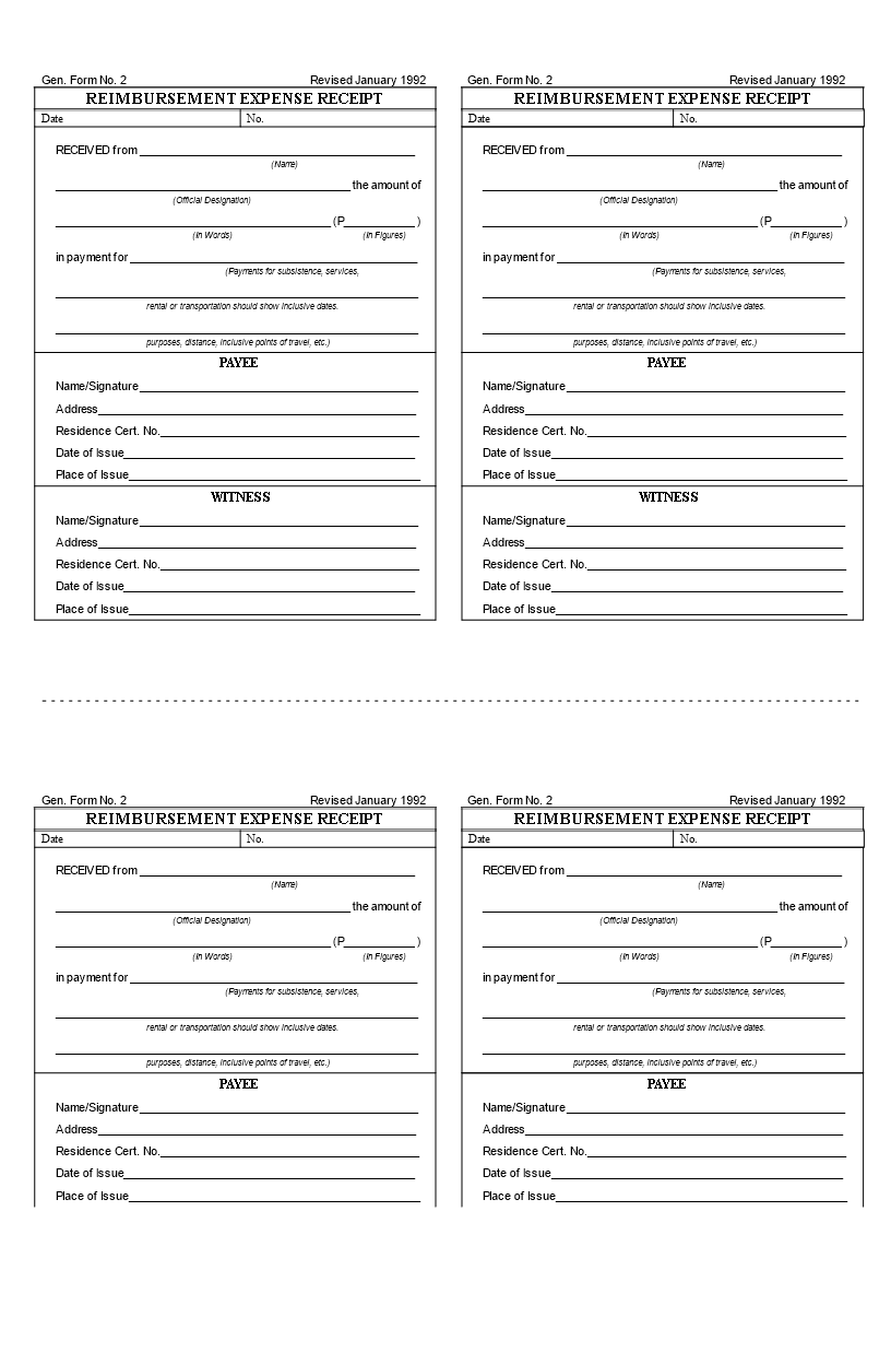 Reimbursement Expense Receipt Templates At Allbusinesstemplates