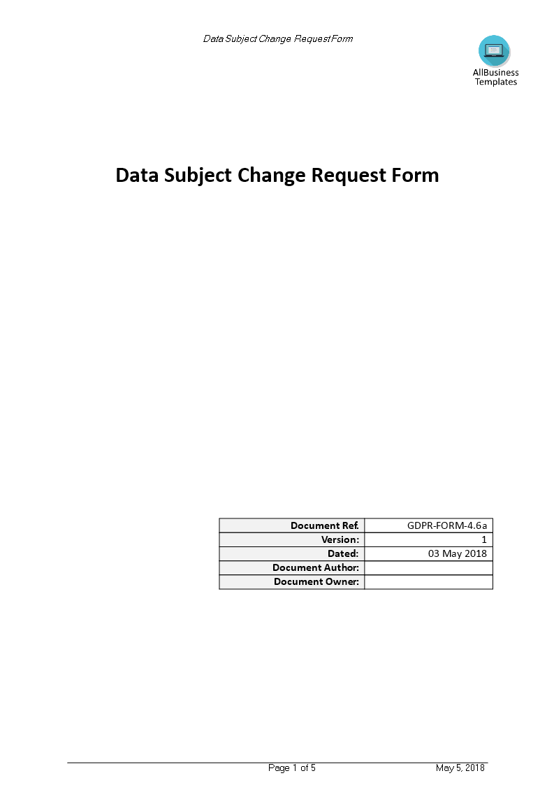 GDPR Data Subject Change Request Form | Templates at ...
