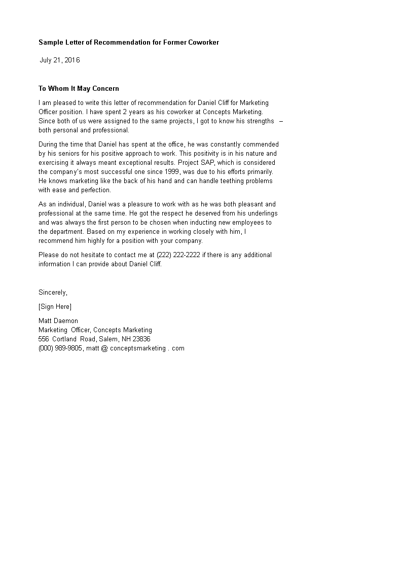  View 37 Professional Former Employee Letter Of Recommendation Sample