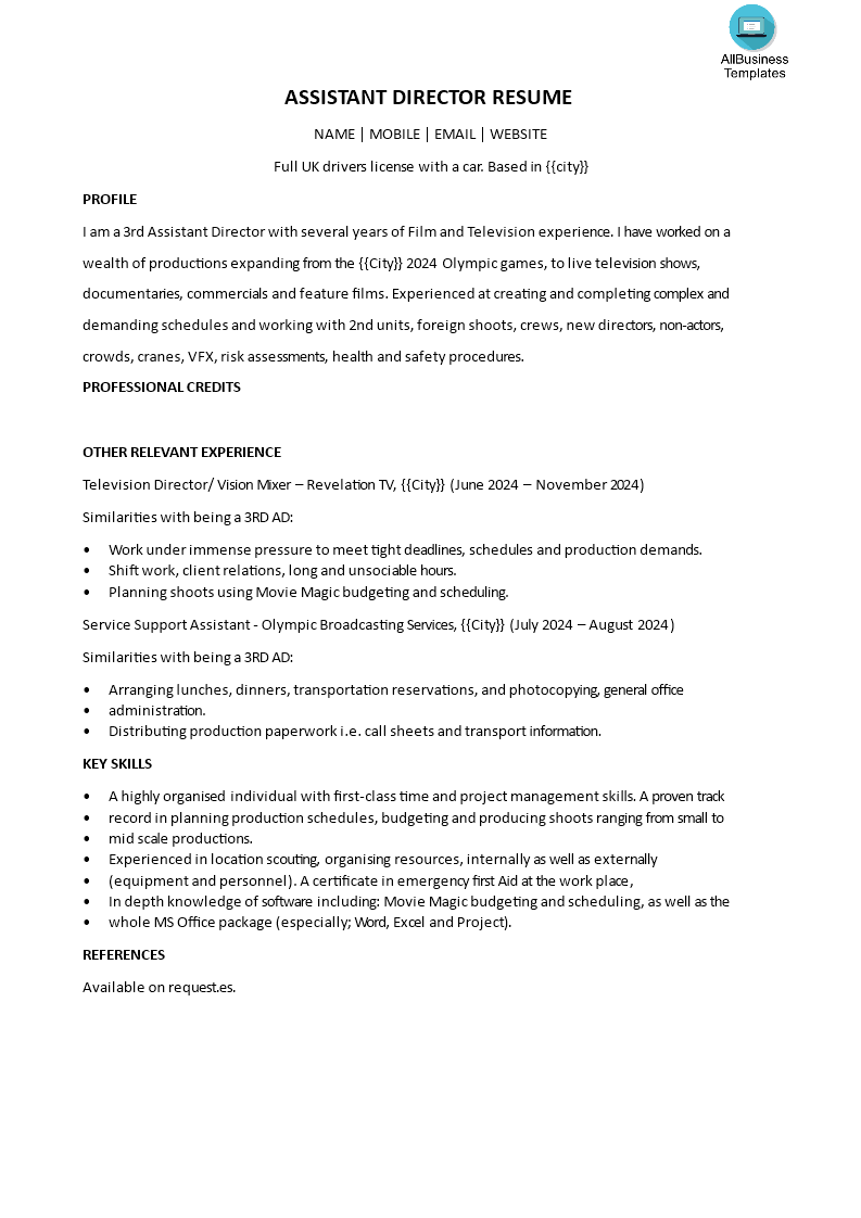 Assistant Director | Templates at allbusinesstemplates.com