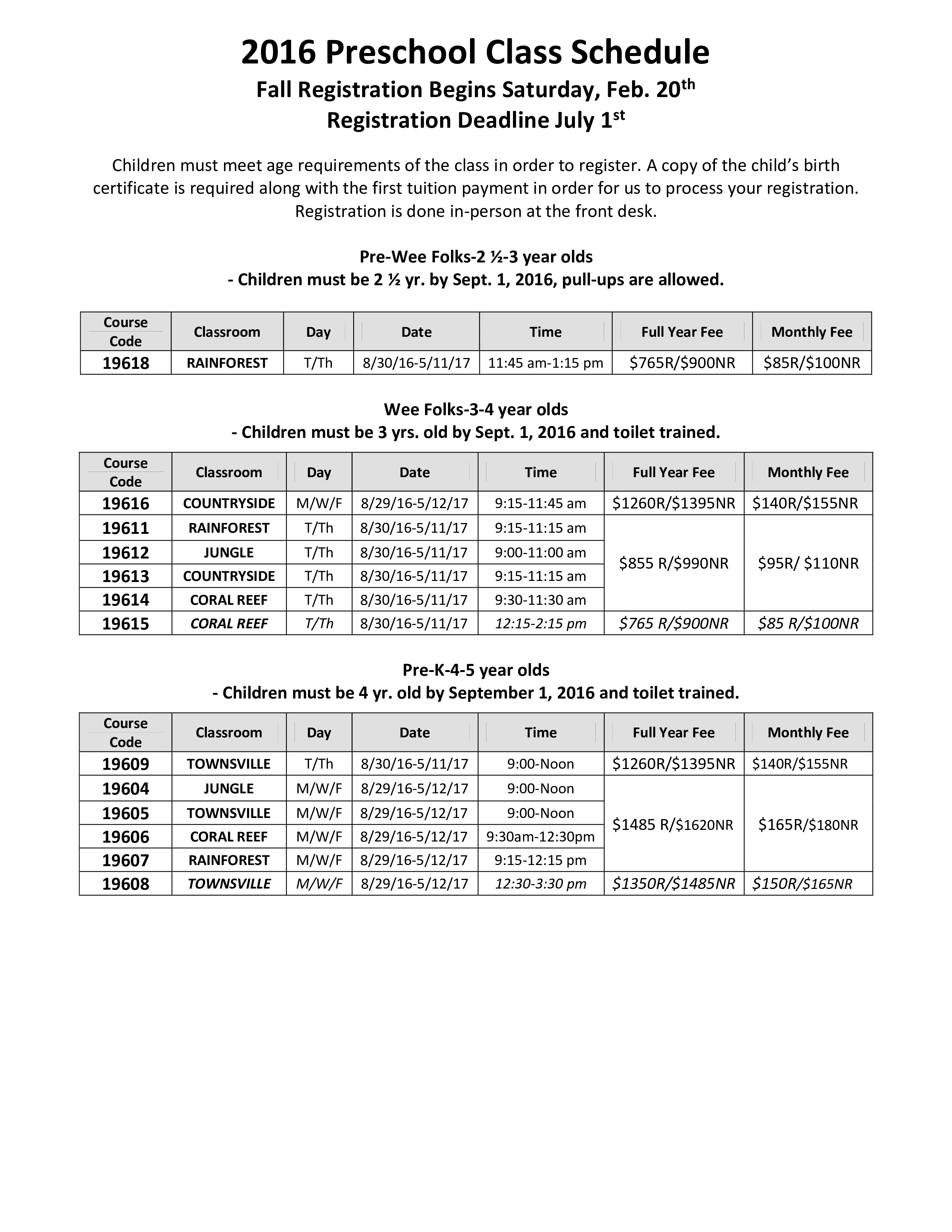  Preschool Class Schedule Allbusinesstemplates