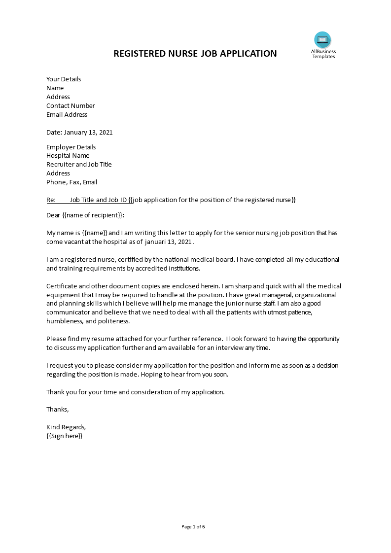 Cover Letter For Registered Nurse Templates At Allbusinesstemplates