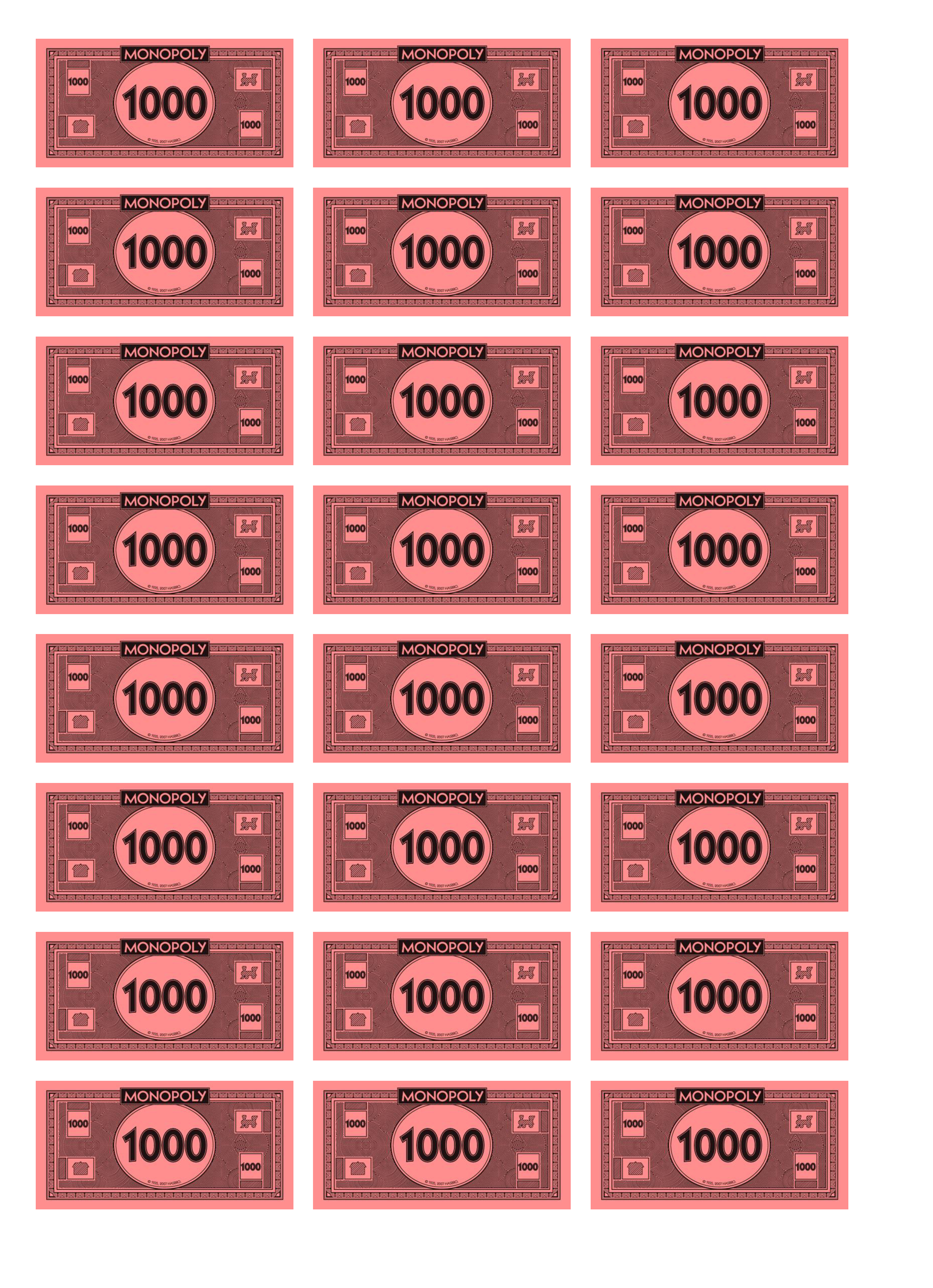 Printable 1000 Bill Monopoly Money | Templates at allbusinesstemplates.com
