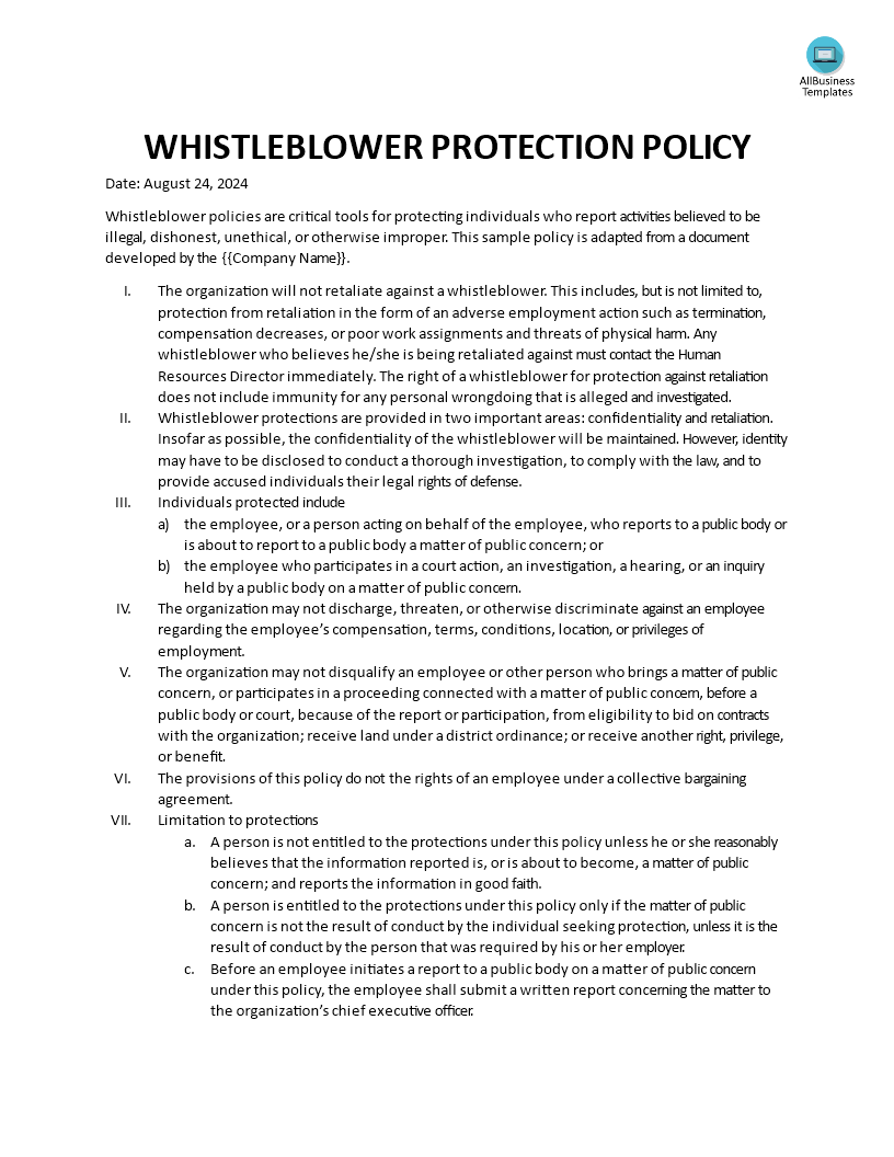 Whistle Blowing Policy | Templates at allbusinesstemplates.com