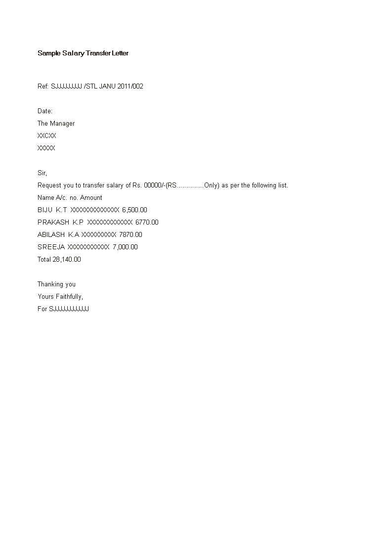Salary Transfer Letter Templates At Allbusinesstemplates