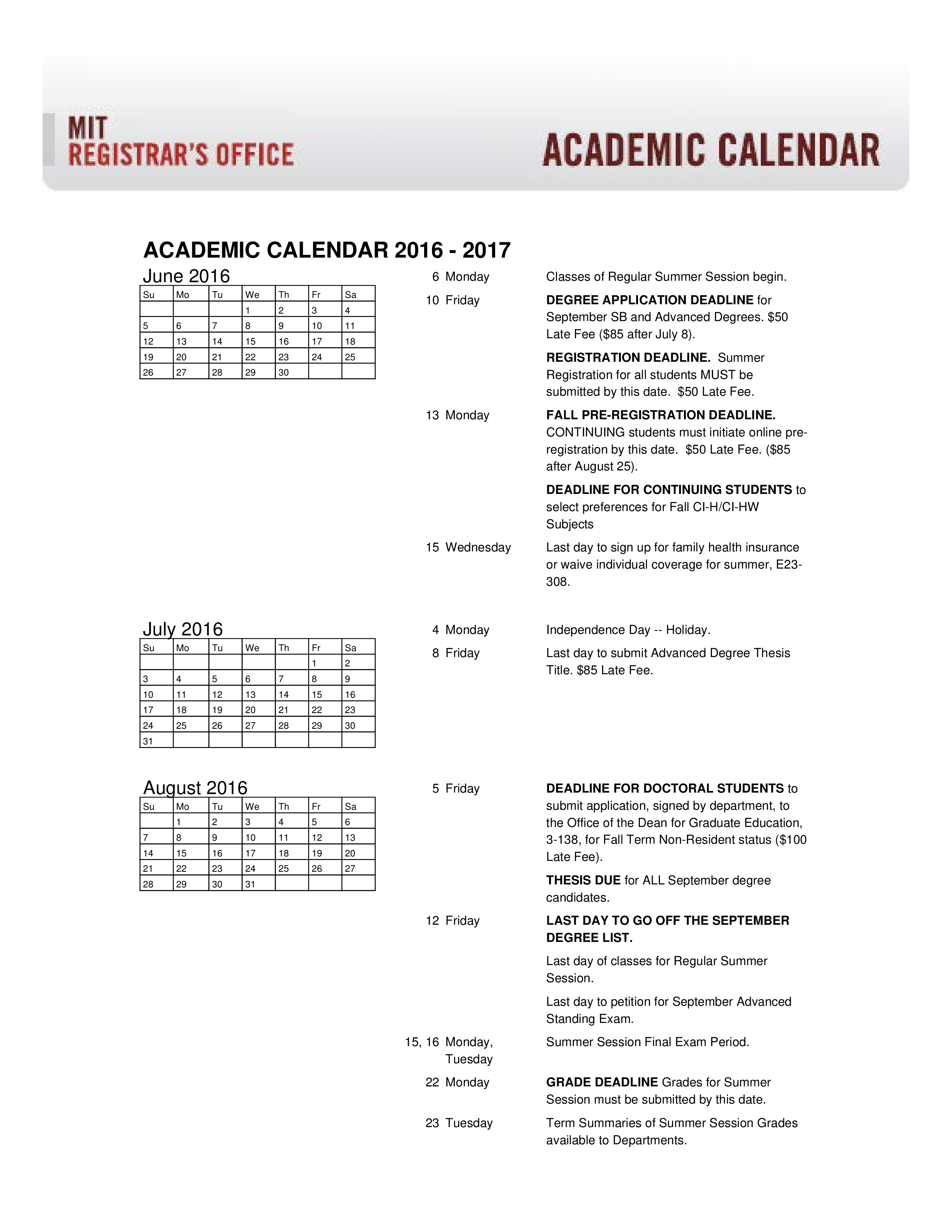  Academic Calendar Sample Allbusinesstemplates