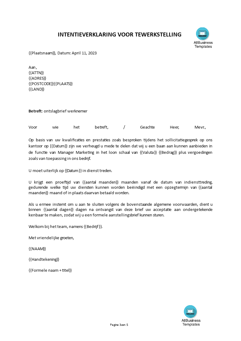 Genotariseerde Werkgeversverklaring | Templates at allbusinesstemplates.com
