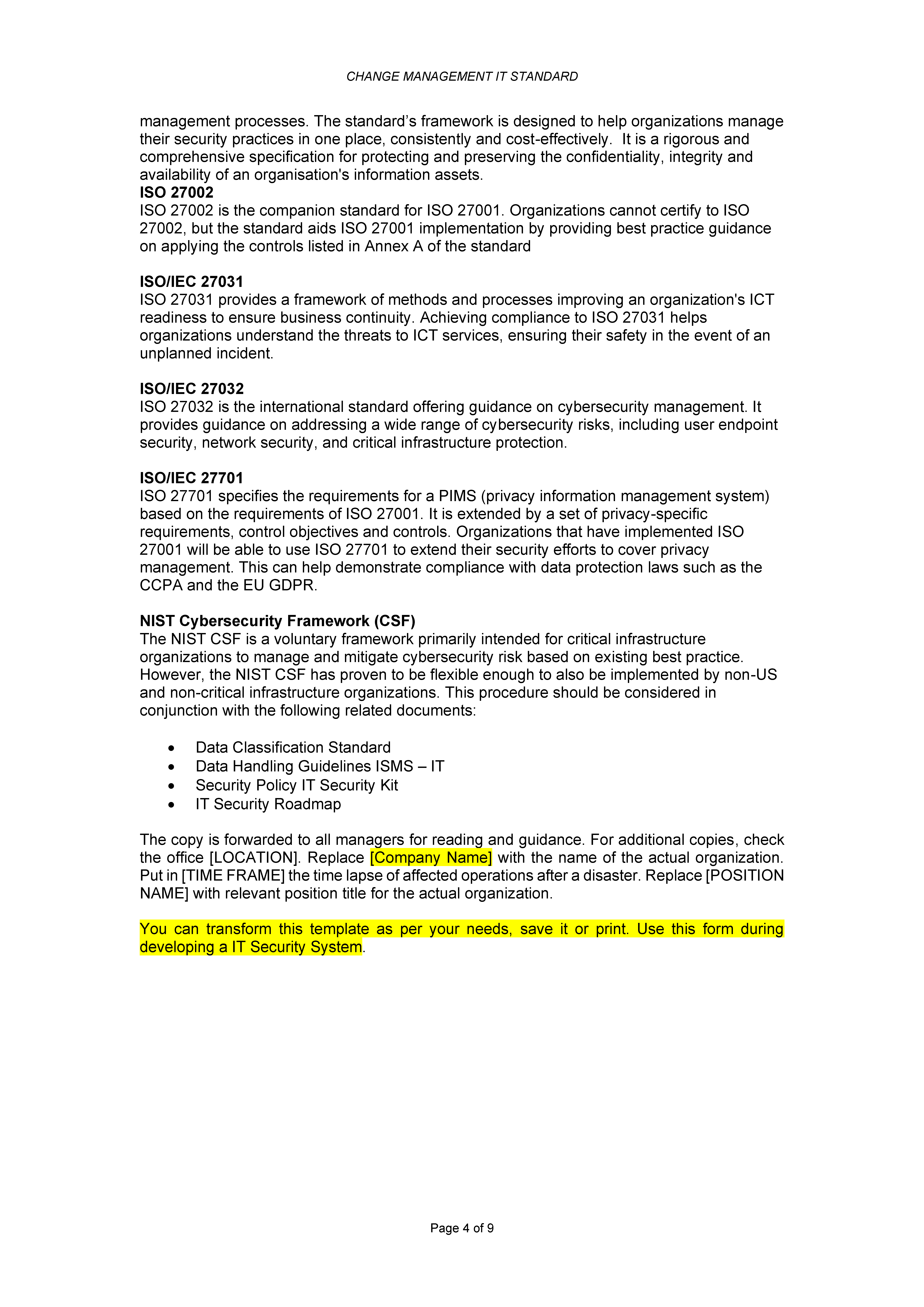 Change Management IT Cybersecurity Standard | Templates at ...