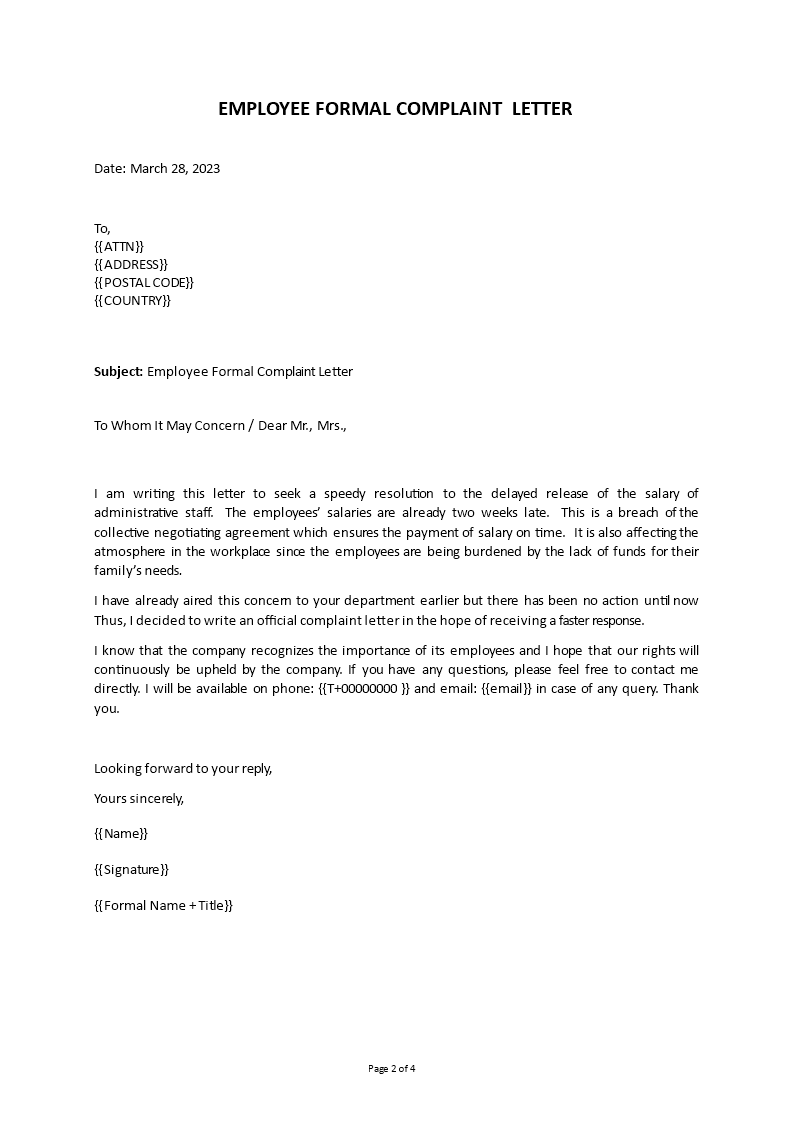 Employee Attitude Complaint Letter | Templates at allbusinesstemplates.com