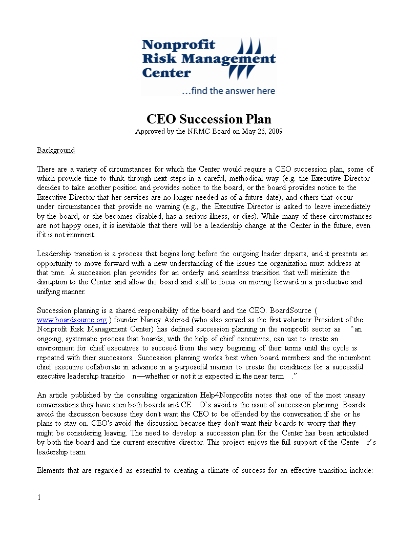 Nonprofit Succession Planning Template PDF Template