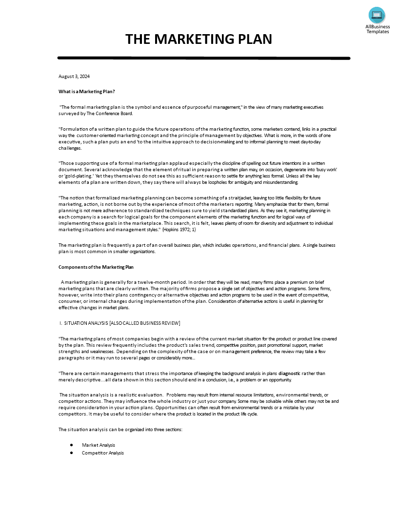 Small Marketing Plan Example | Templates at allbusinesstemplates.com