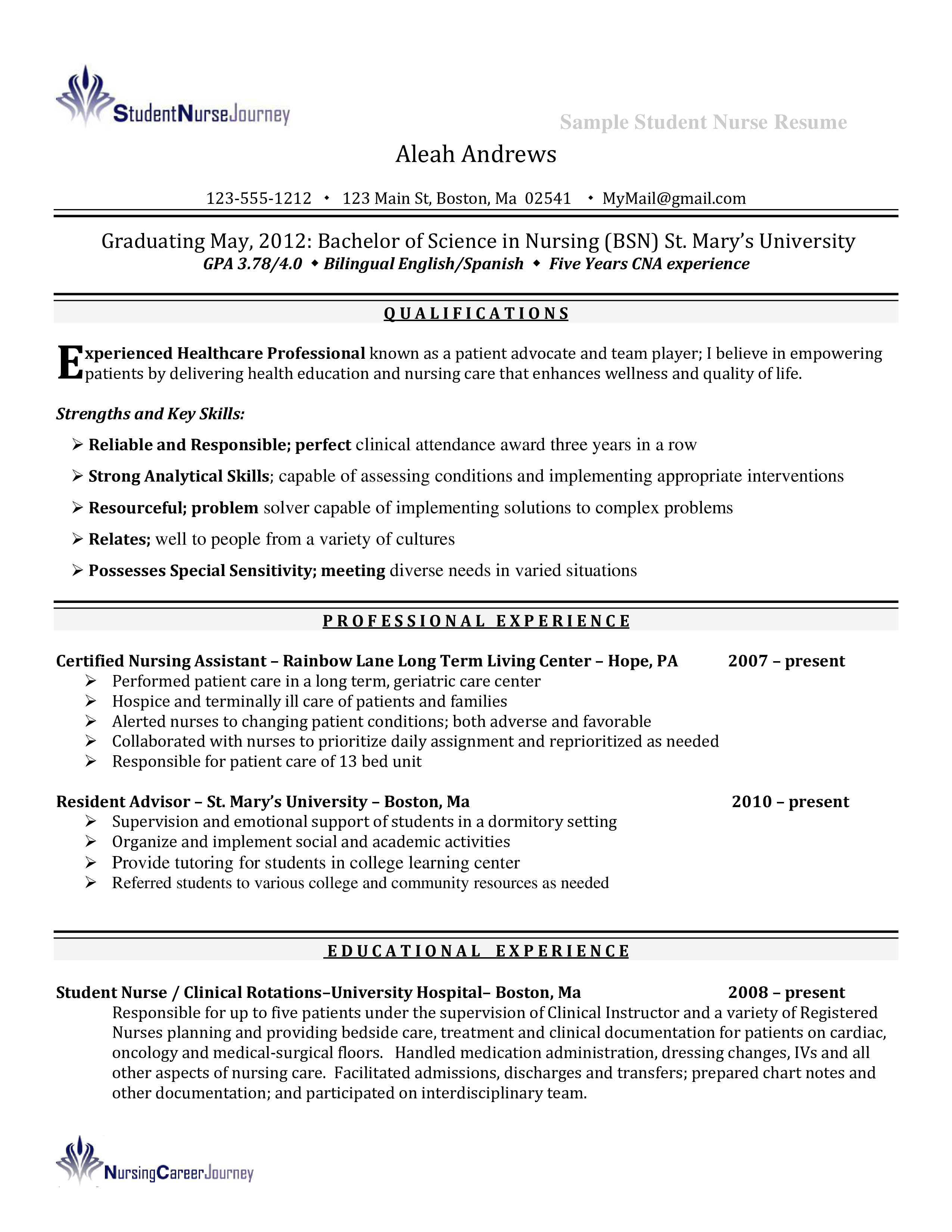 Resume Templates For Nursing Students Jeroboams Printable