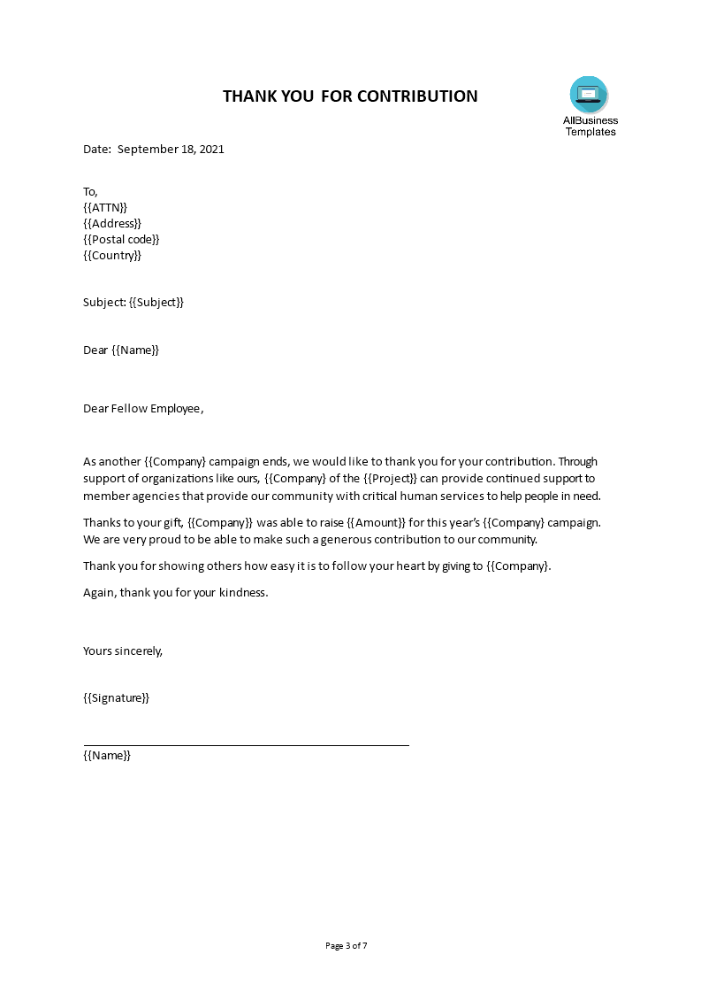Thank You For Contribution | Templates at allbusinesstemplates.com