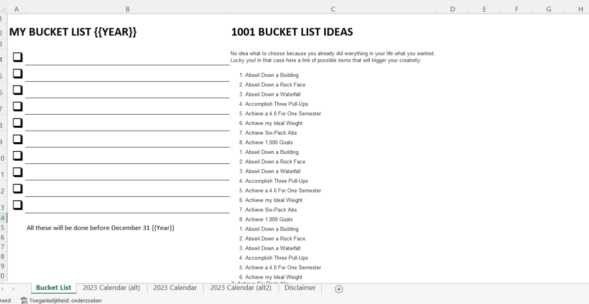 Bucket List | Templates at allbusinesstemplates.com