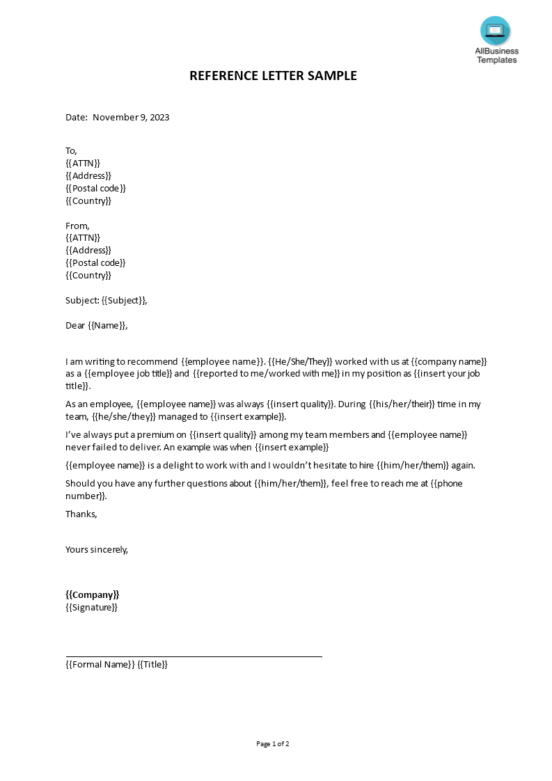 Positive Reference Letter | Templates at allbusinesstemplates.com